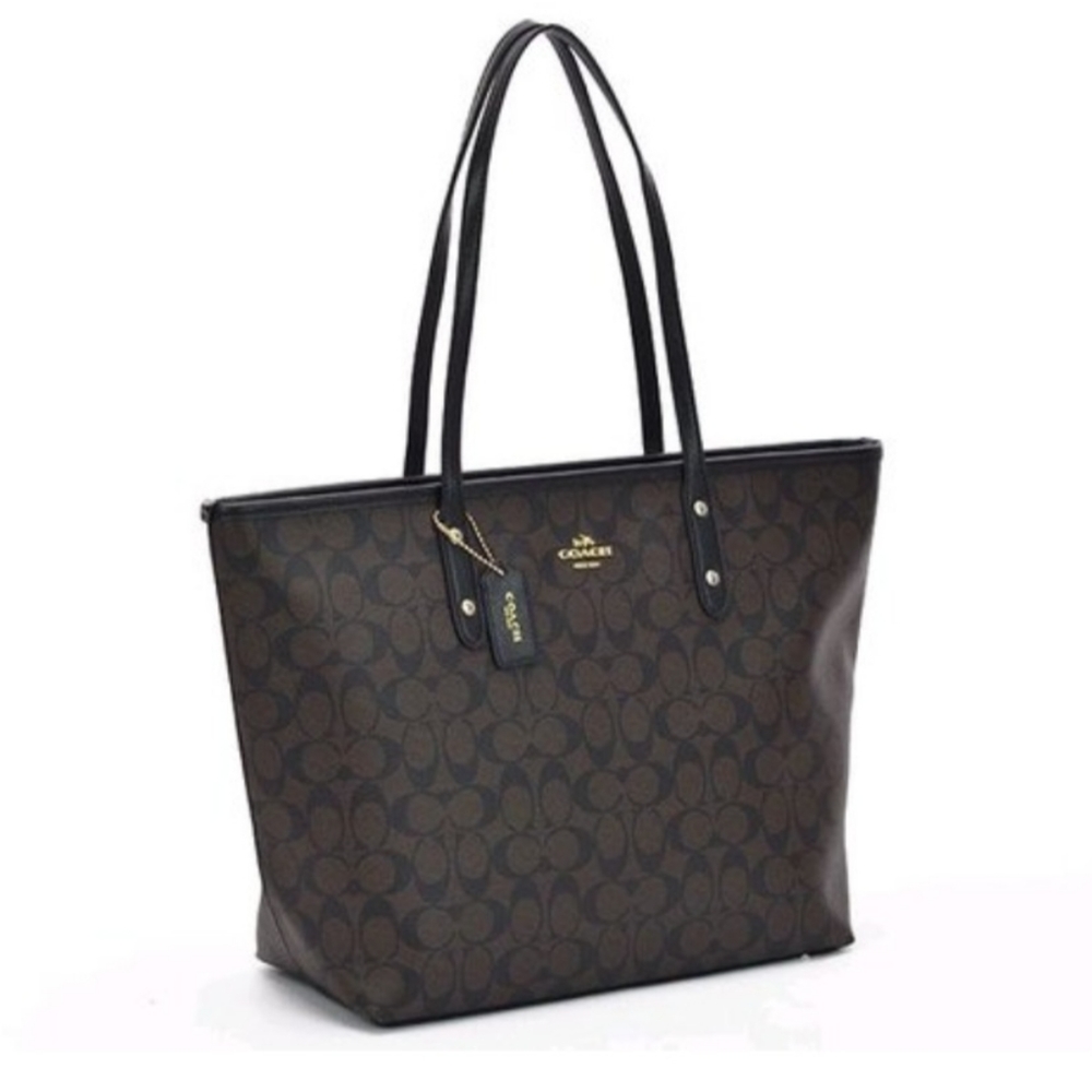 Coach Dark Brown Leather Tote Bag - Gem